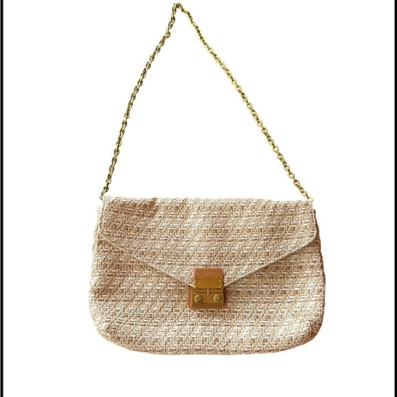 J. Crew | Bags | J Crew Cream Woven Crossbody Bag With Gold Chain ...